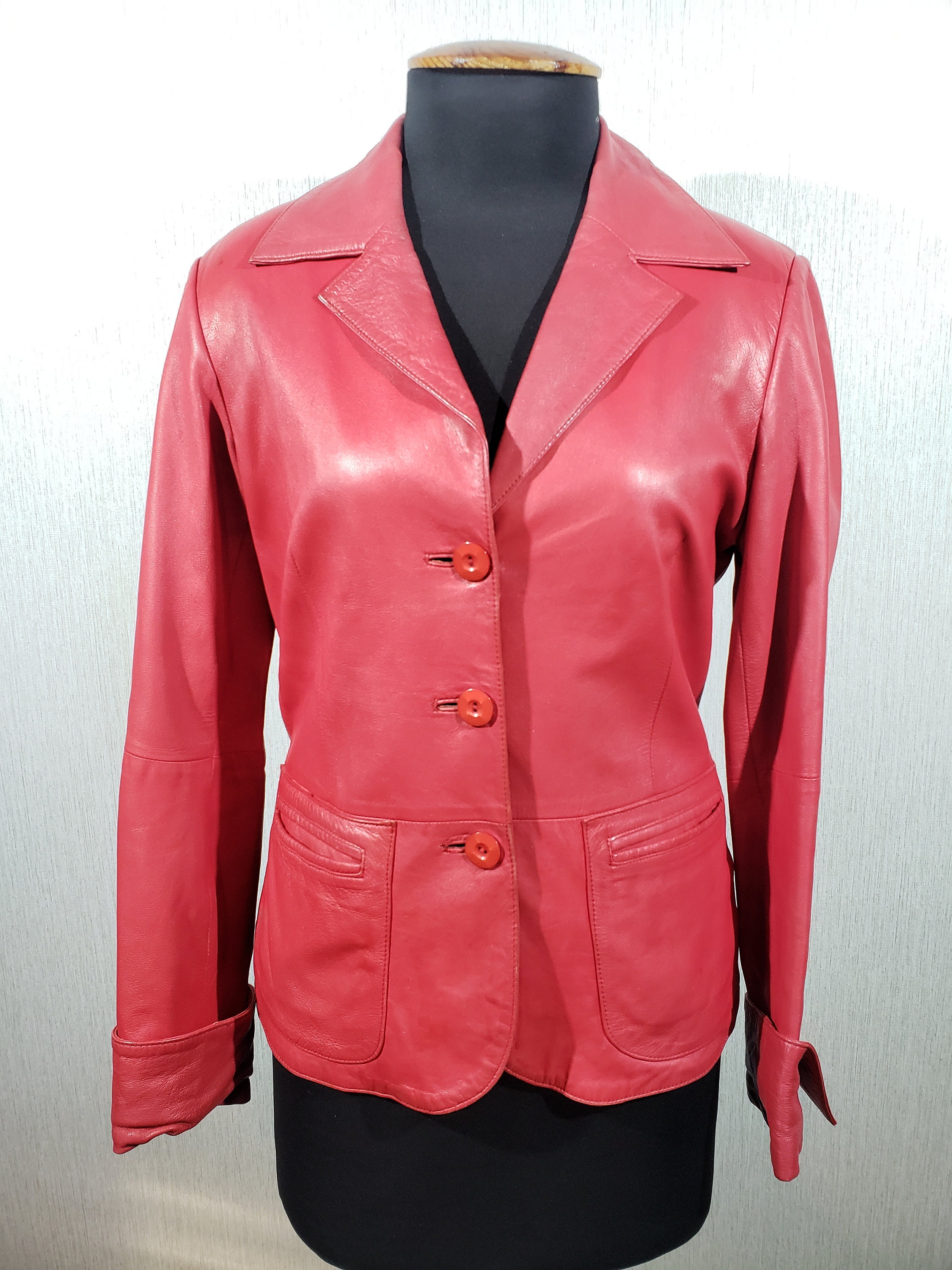 Stylish Red Leather Women's Jacket. Women's Simple Red Leather Jacket ...