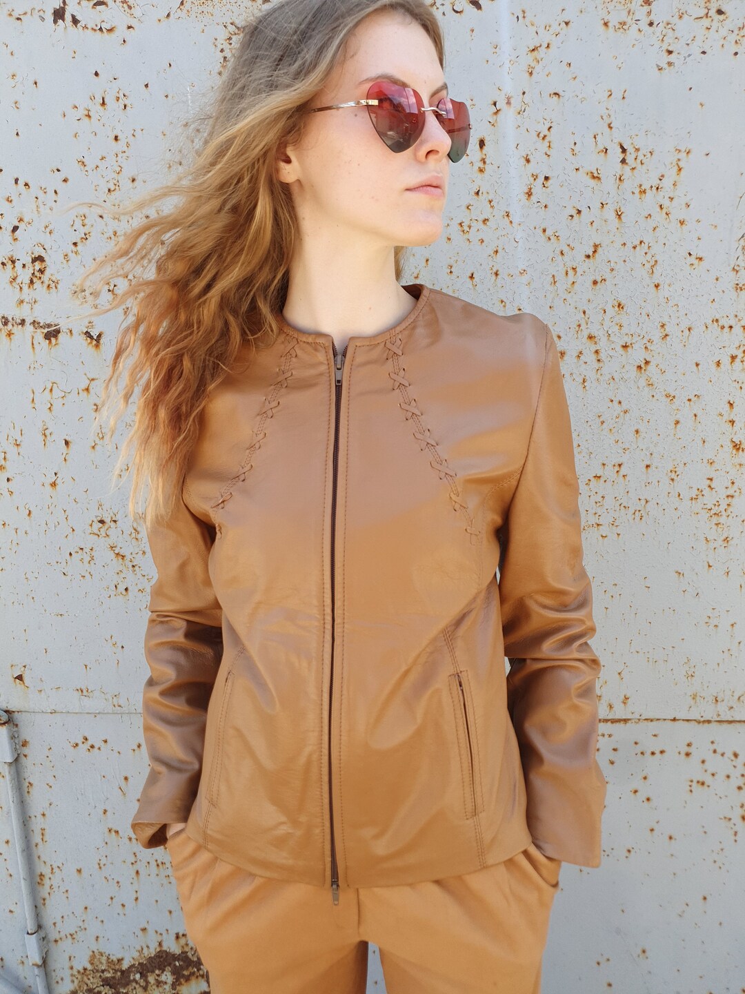 HORSTMANN Genuine Leather Jacket: Light Brown Zip-up Women's Coat - Etsy