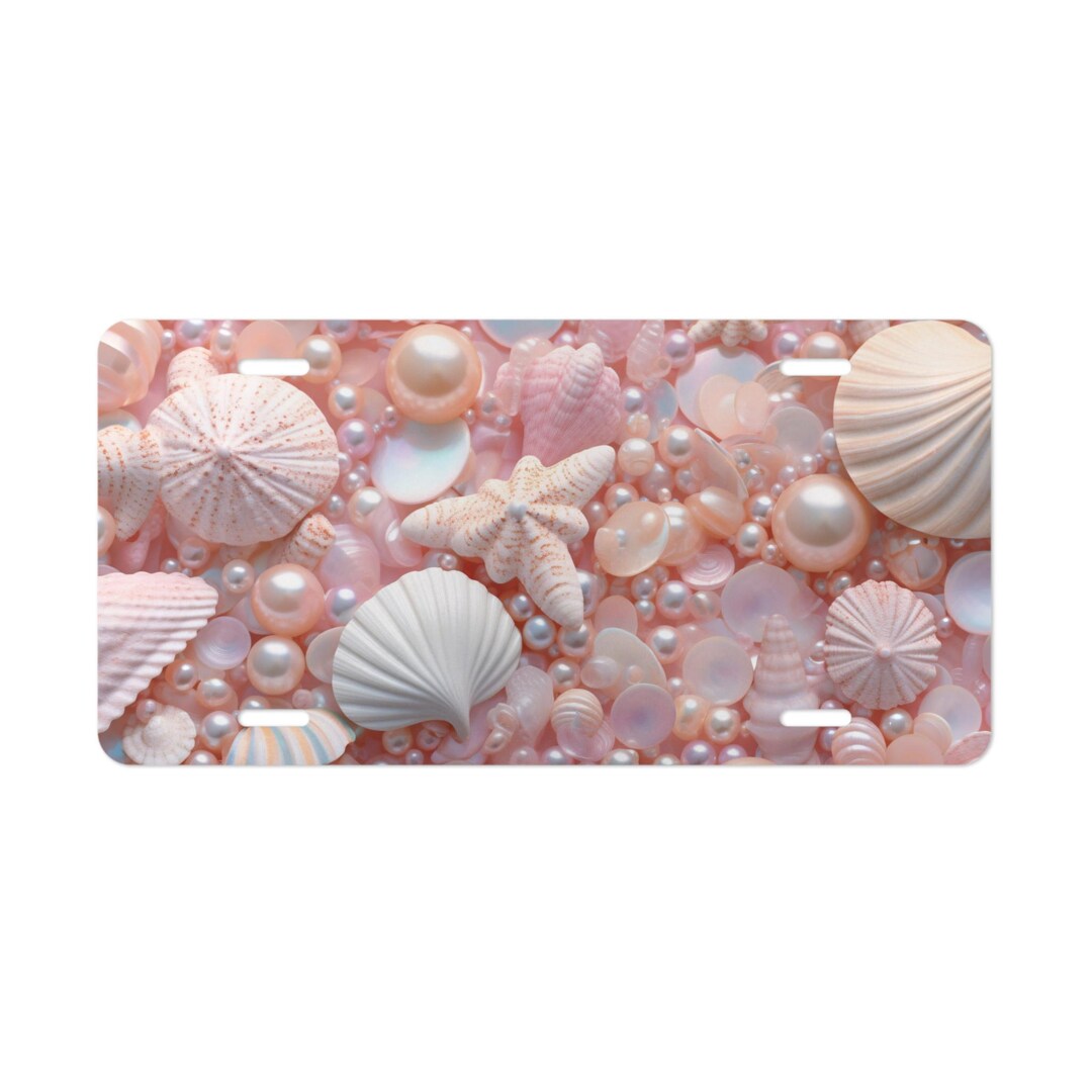 Pink Beachy License Plate, Pink Pearls and Seashells, License Plate ...