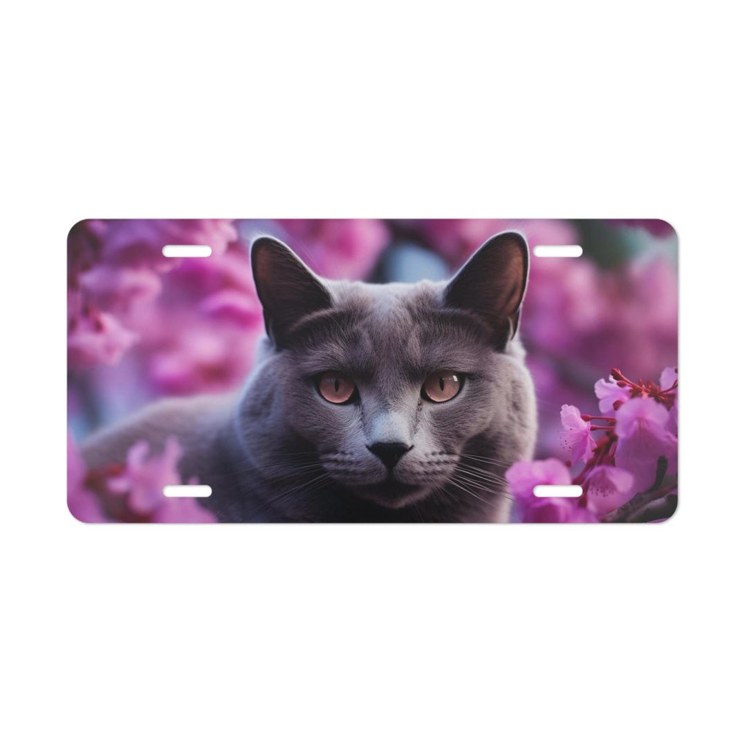 Gray Cat License Plate, Cats and Flowers License Plate - Etsy