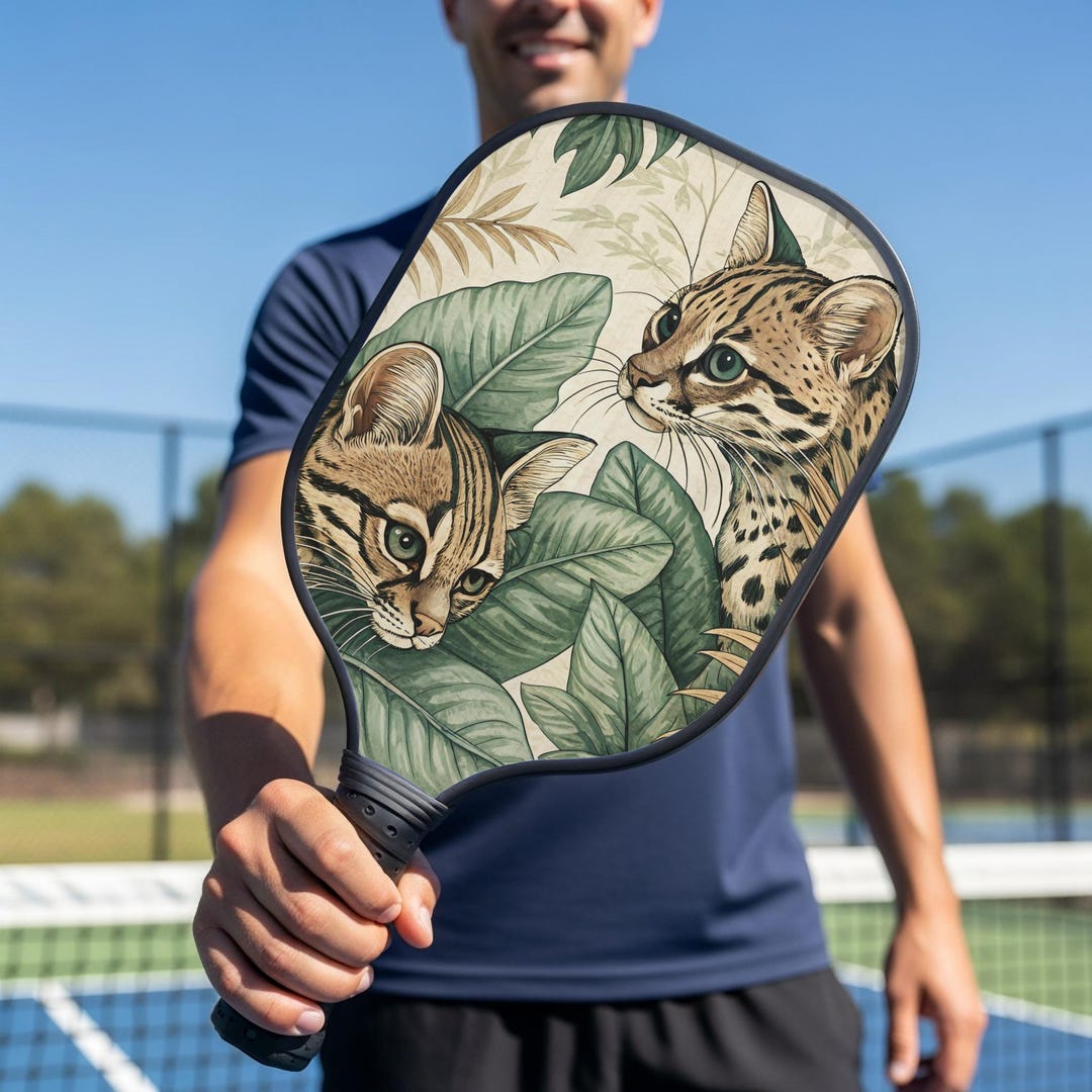 Wild Cat Pickleball Kit, Wildlife Cats and Leaves Design, Perfect for ...