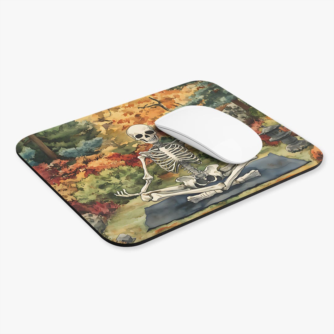 Yoga Skeleton Mouse Pad, Relaxing Autumn Garden Desk Mat, Halloween ...