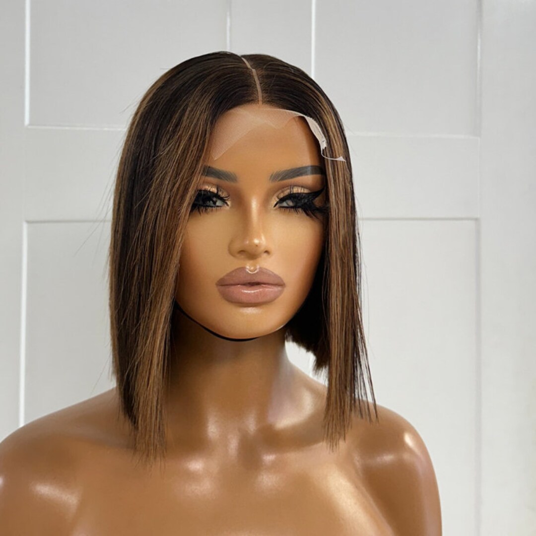 Dark Red / Burgundy 8 Inches Human Hair Bob Lace Closure Wig Vietnamese ...