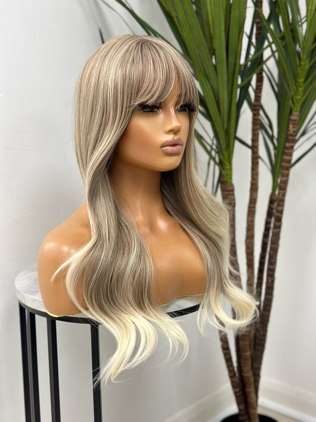 LILI Long Wavy Mixed Light Blonde Full Synthetic Wig Full Fringe ...