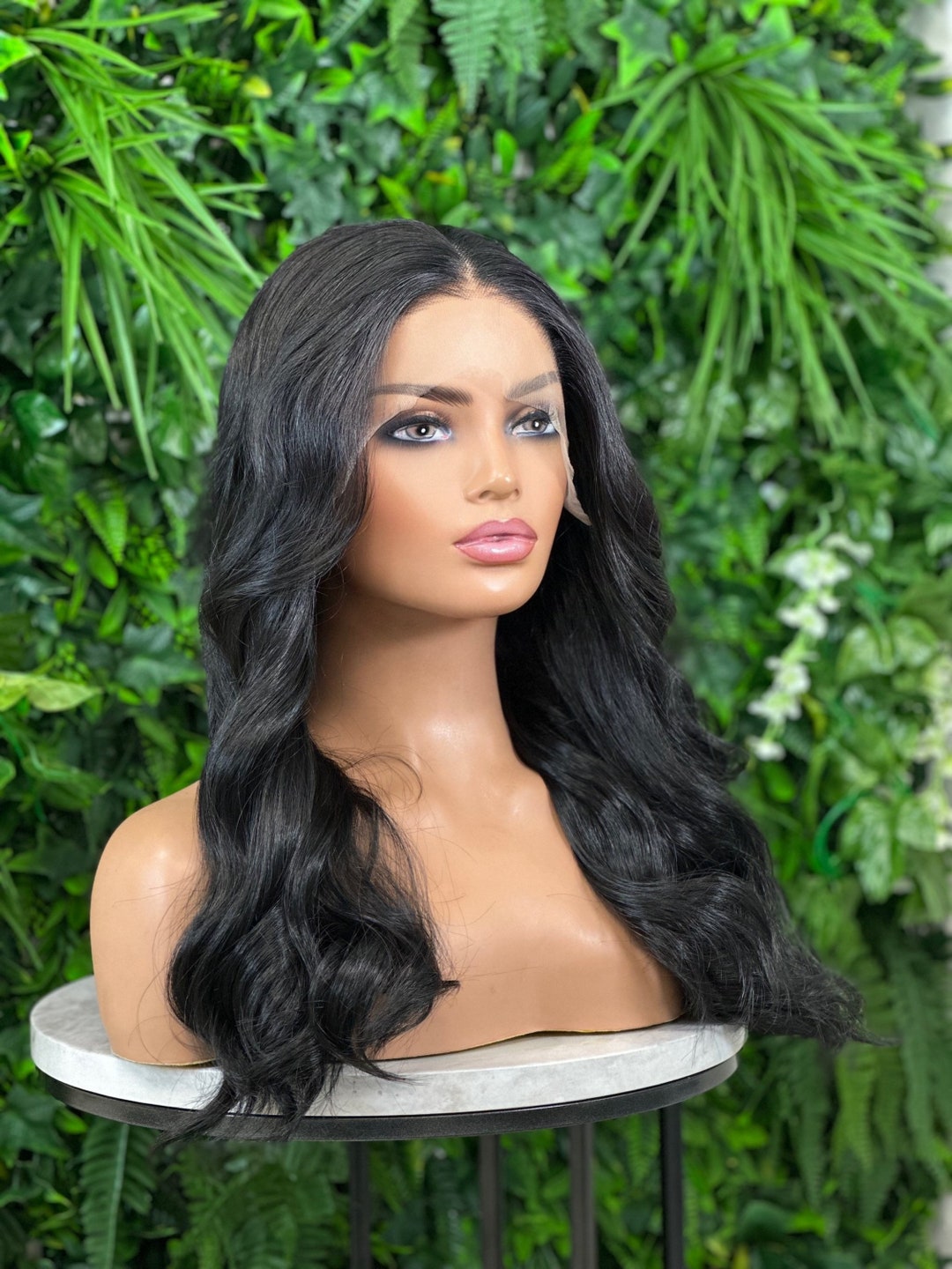 VERA: Black Wavy Lace Front Wig Heat Safe Synthetic Fibre Transparent ...