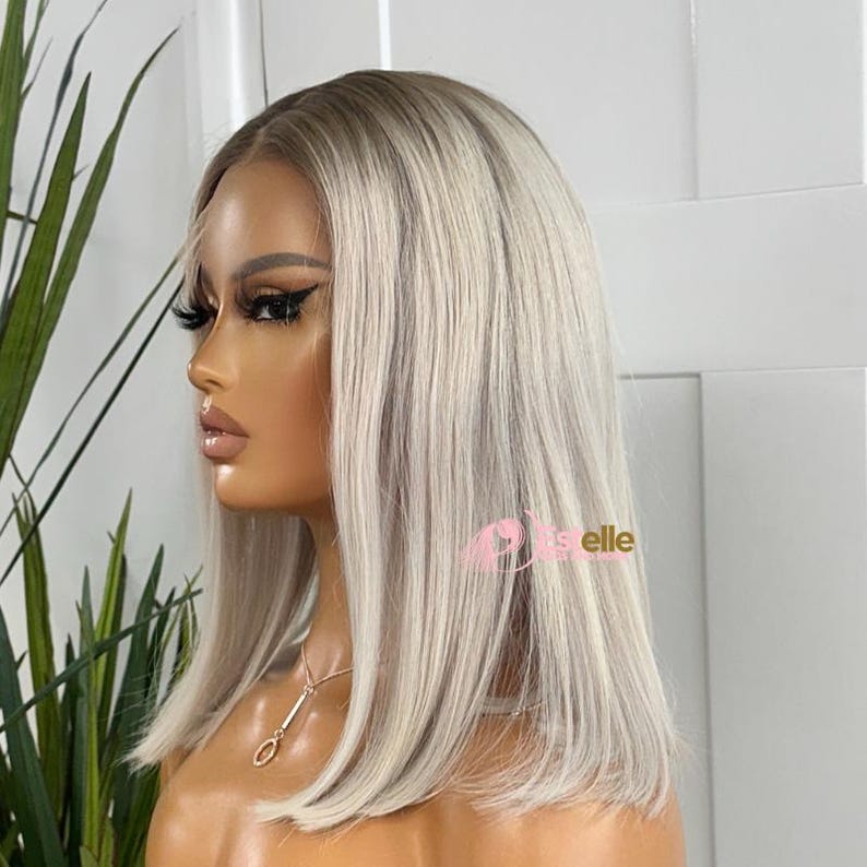 14 Inches Rooted Platinum Blonde Human Hair Lace Front Wig -NYSSA - Etsy