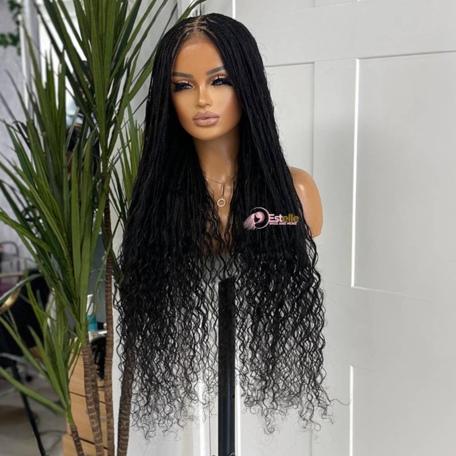 Handmade 30 Inch Braided Wig: 7x7 Swiss Lace Closure, Natural Black - Etsy