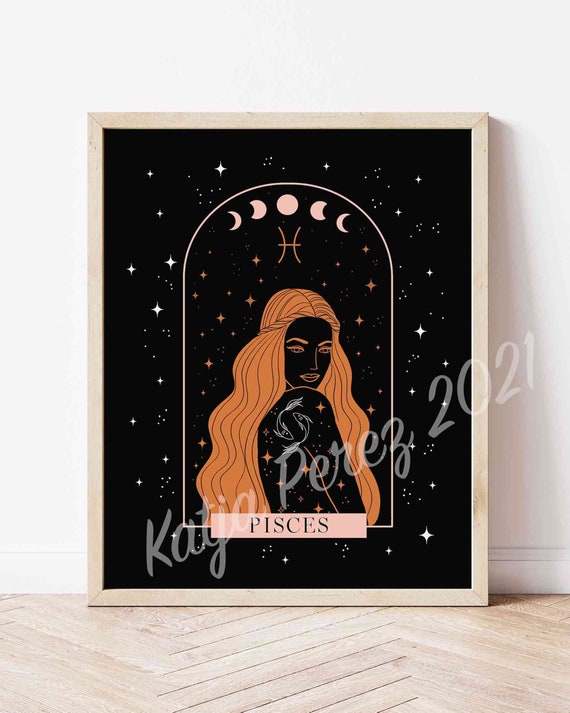 Prints Digital Prints Zodiac Pisces Goddess Star Sign Astrology ...