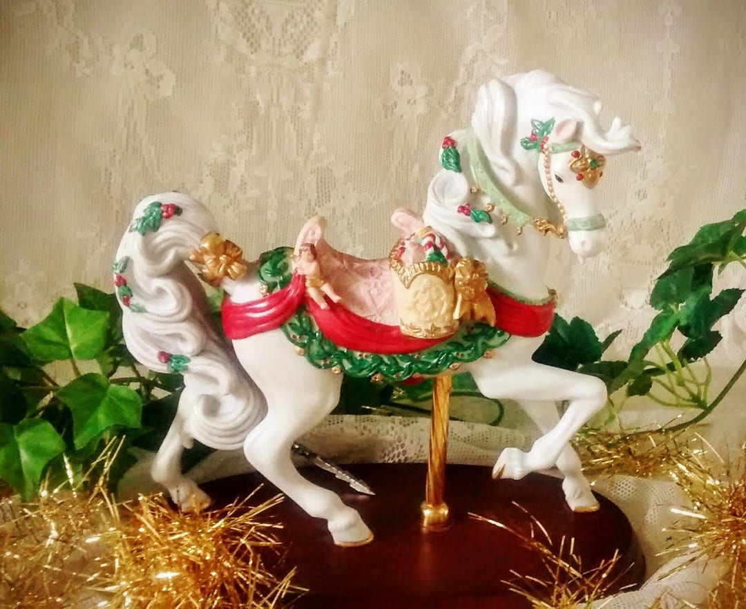 Vintage Lenox Christmas Carousel Horse: 1994 Bisque Porcelain Figurine ...