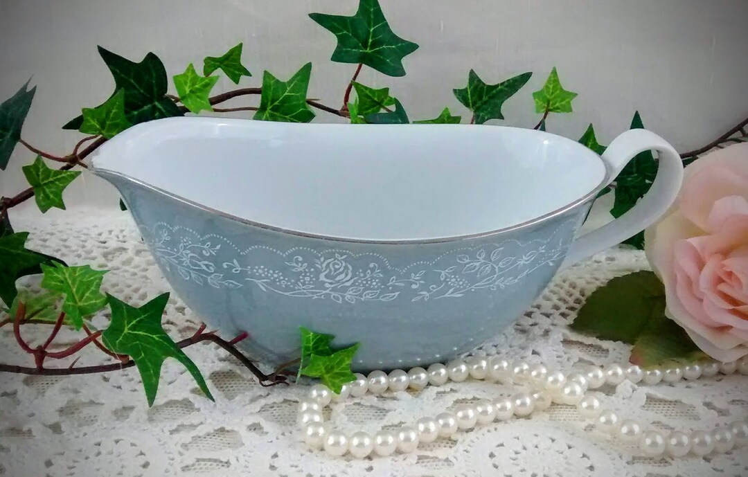 Vintage Aladdin Bridal Lace Gravy Boat: Blue Gray China, Chipped - Etsy