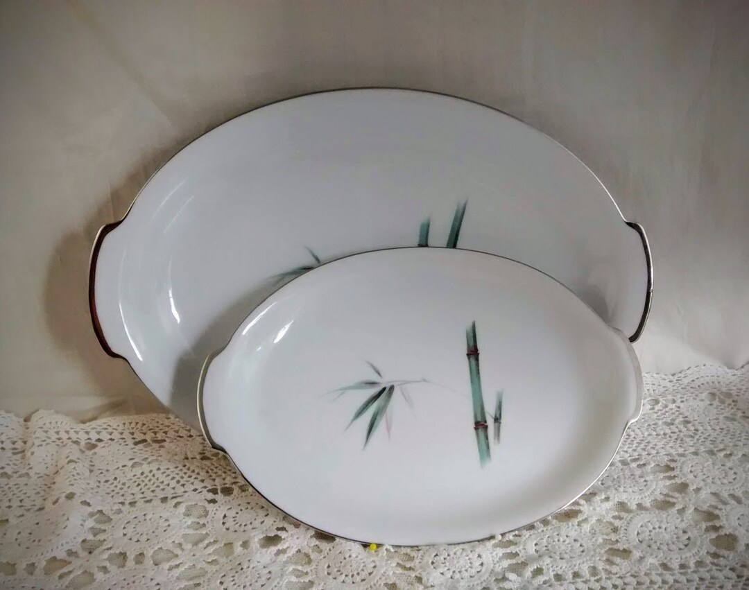 BAMBOO GREEN by Sango China 2 Platters / 16 Inch Platter and 12 Inch ...