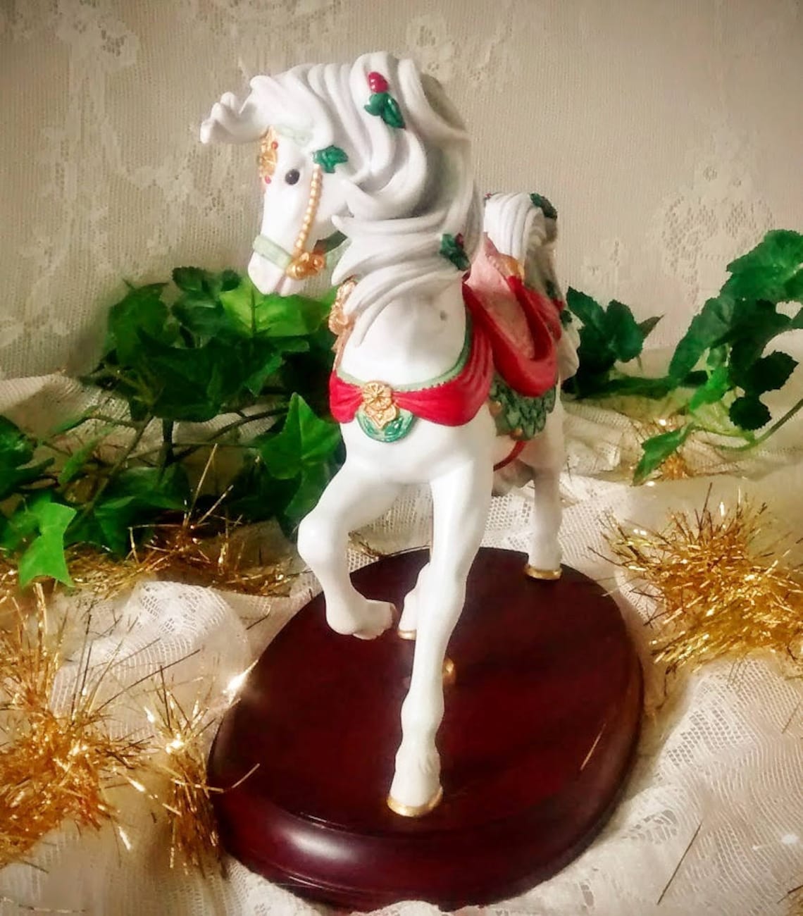 Vintage Lenox Christmas Carousel Horse: 1994 Bisque Porcelain Figurine ...
