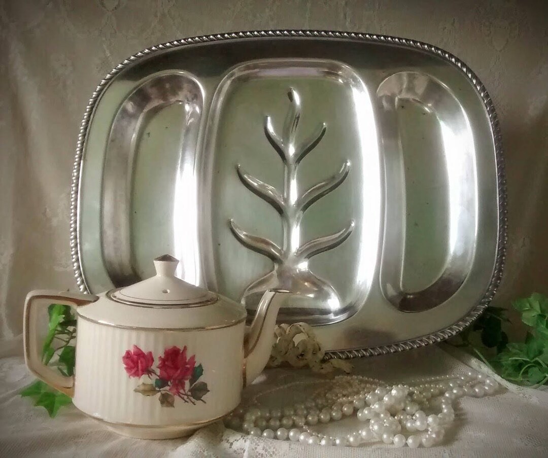 Large Silverplate Vintage Oneida Fiesta 3 Part Platter or Meat Tray 18 ...