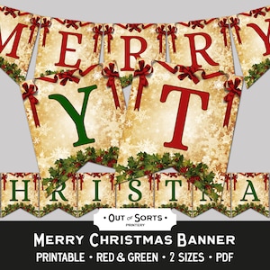 Merry Christmas Banner, Printable Holiday Bunting, Festive Party Decor ...