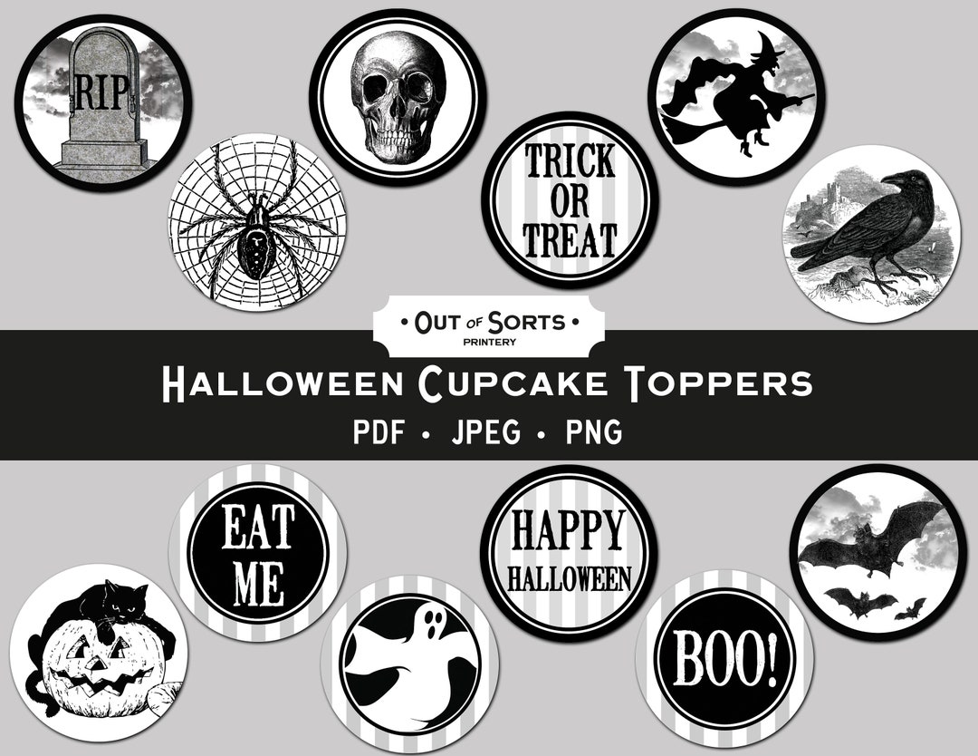 Halloween Cupcake Toppers, Printable Halloween Party Decoration ...