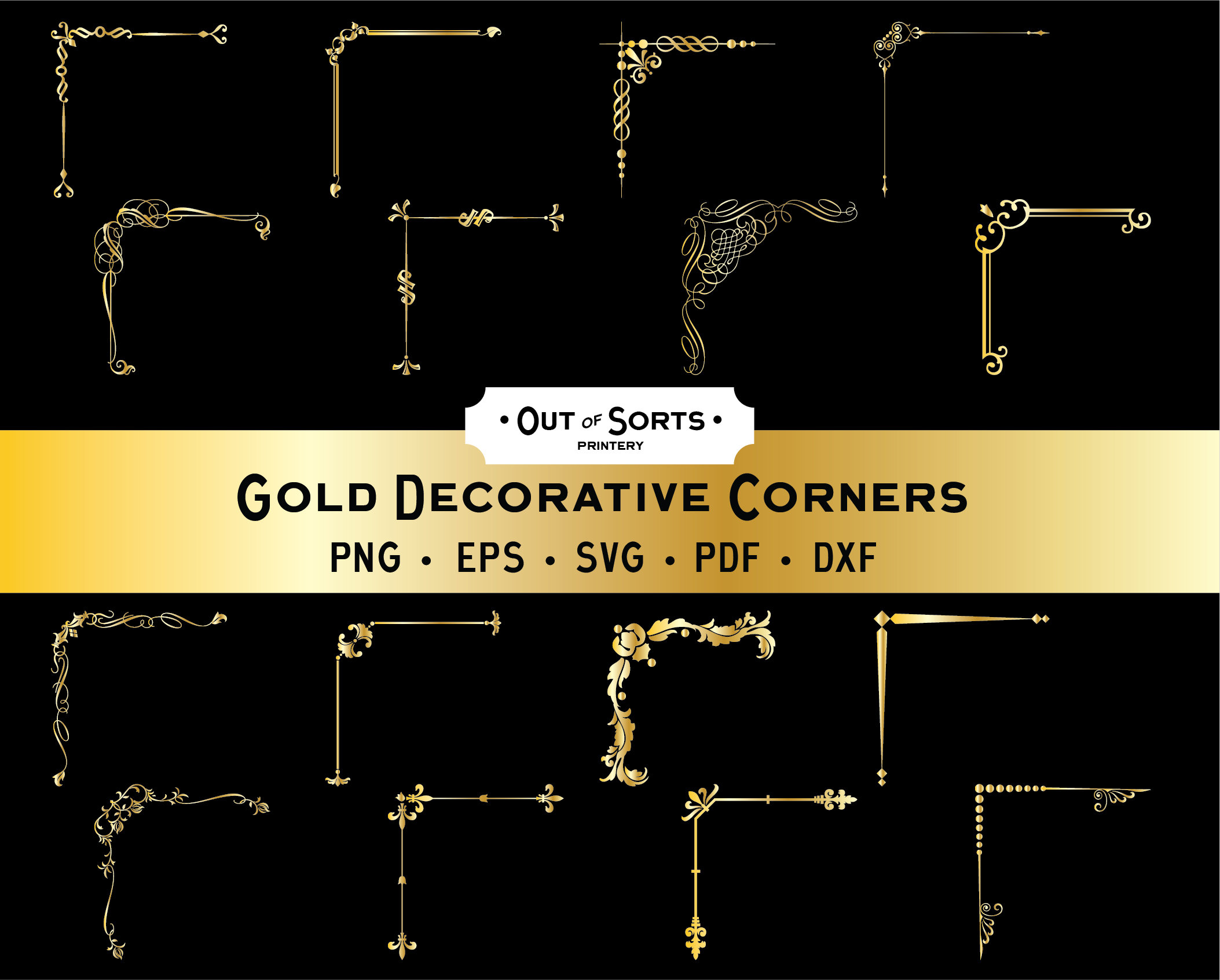 Gold Corners Set Decorative Gold Frames Svg Corners Vintage Borders