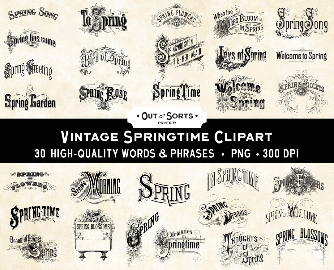 Vintage Springtime Words and Phrases, Spring Sayings Overlays, Antique ...