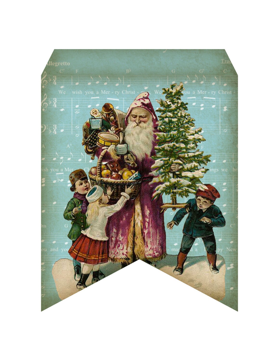 Printable Christmas Banner, Vintage Christmas Bunting, Antique Xmas ...