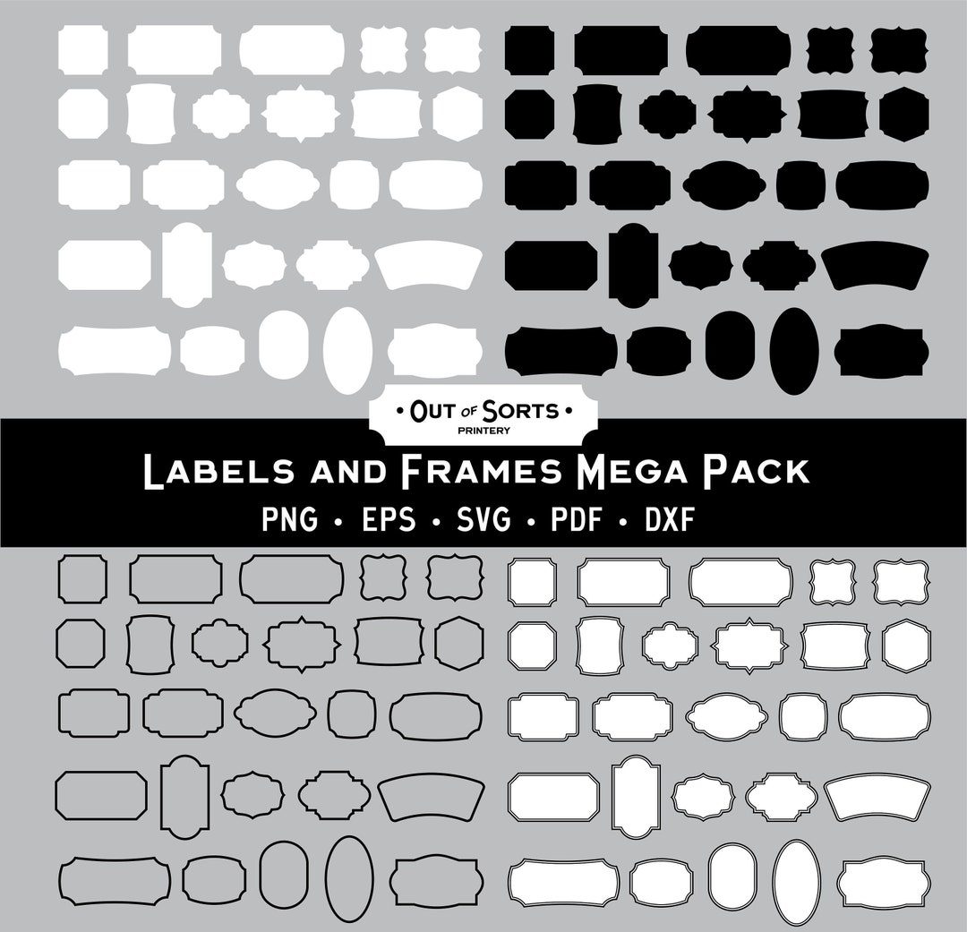 Printable Labels Set, Black and White Frames, SVG Cut Files, Tags Clip ...