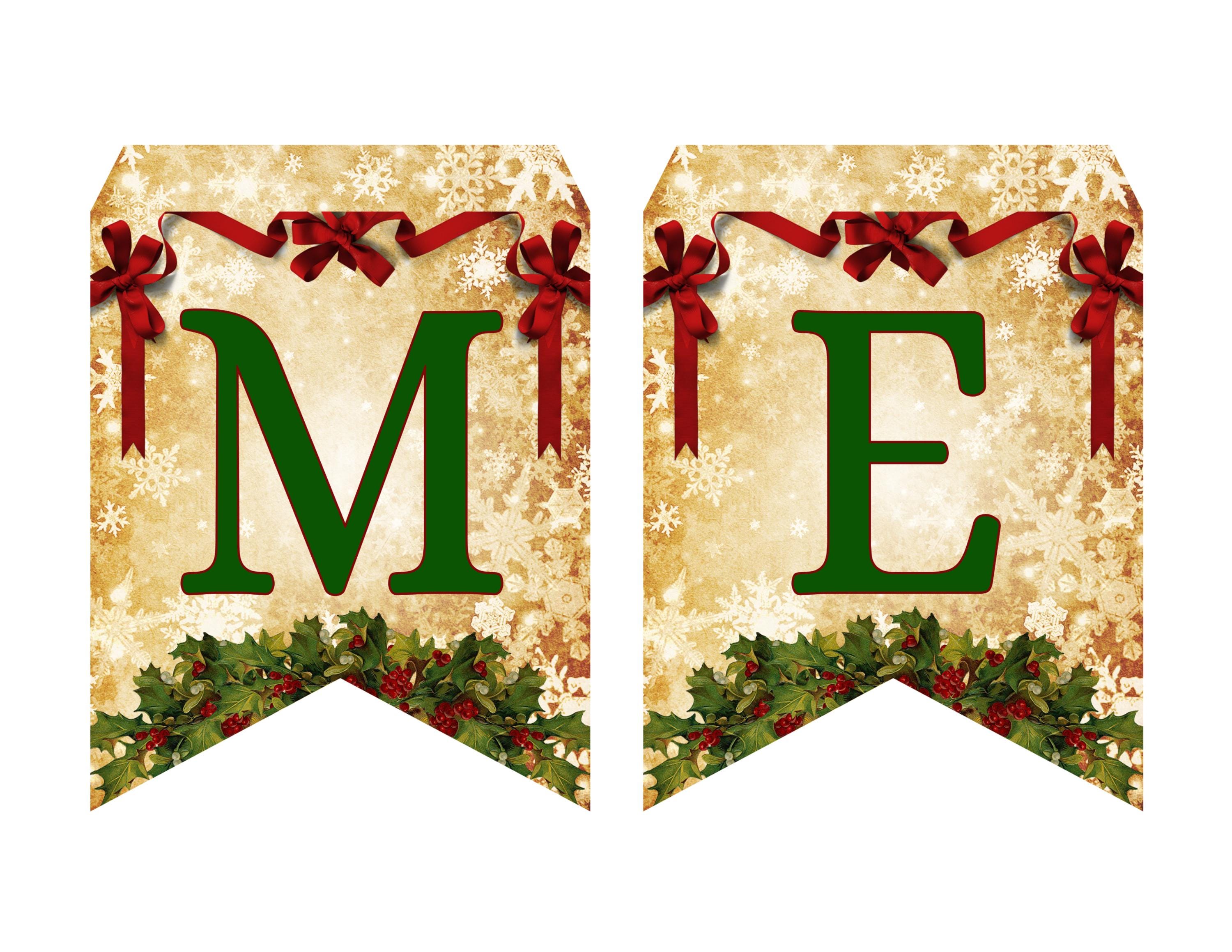 Merry Christmas Banner, Printable Holiday Bunting, Festive Party Decor ...