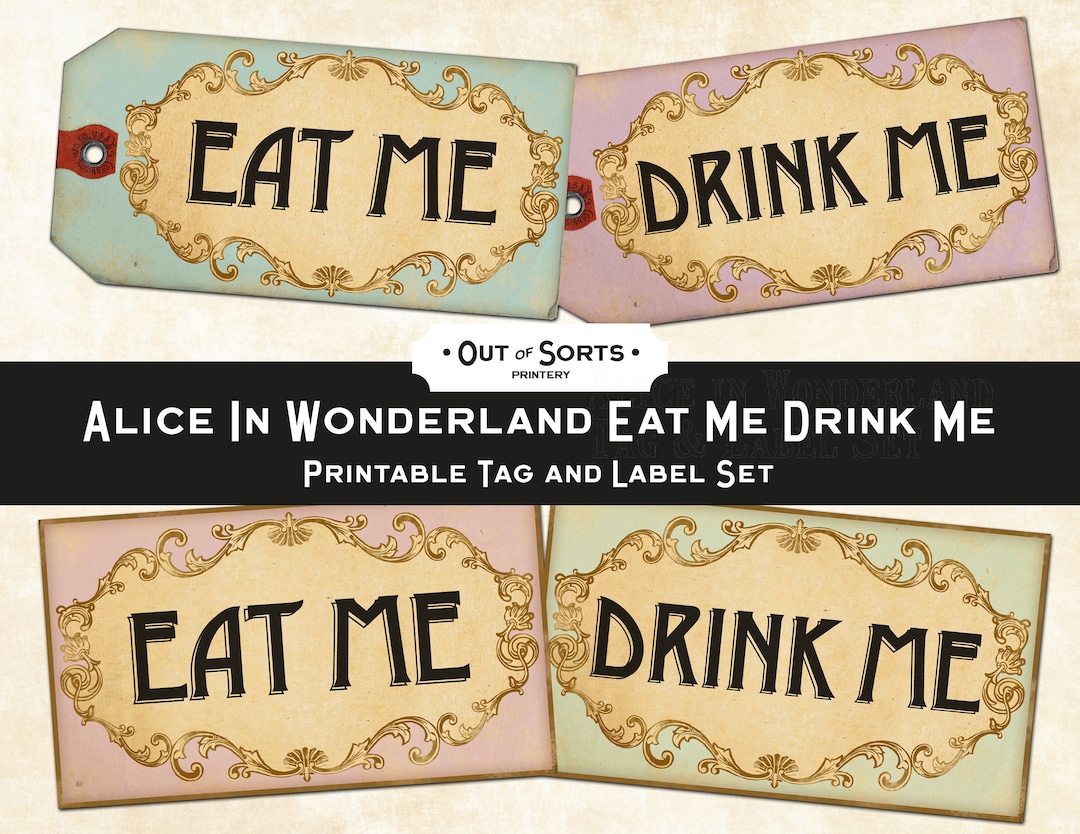 Alice in Wonderland Tags & Labels, Eat Me Drink Me, Printable Party ...