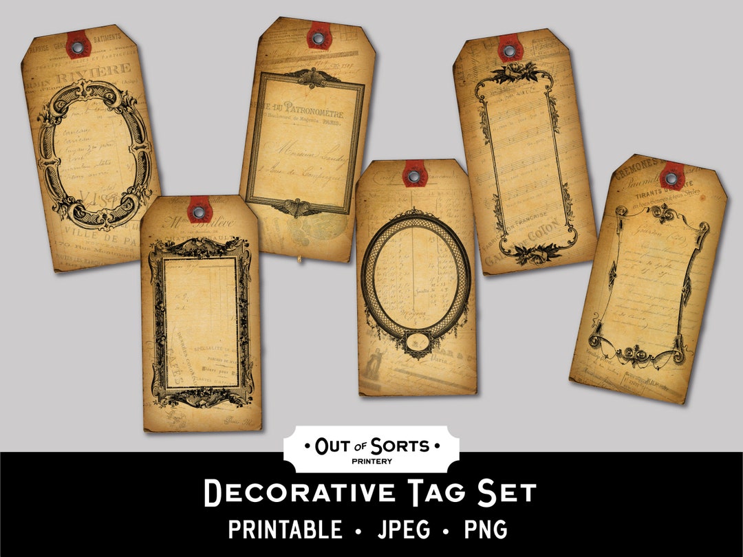 Decorative Vintage Tags, Printable Antique Ephemera, Old Paper Tags ...