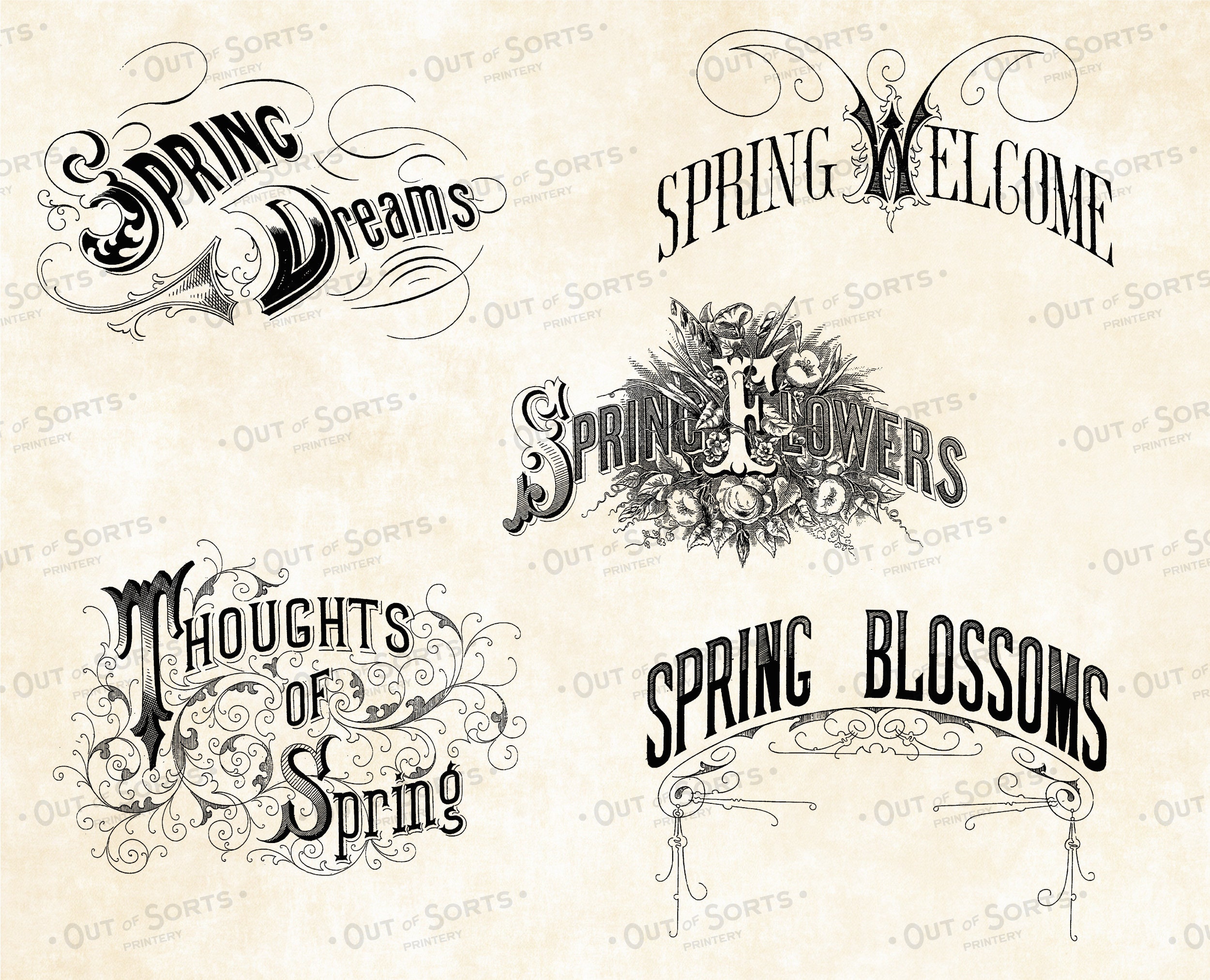 Vintage Springtime Words and Phrases, Spring Overlays, Antique Easter ...