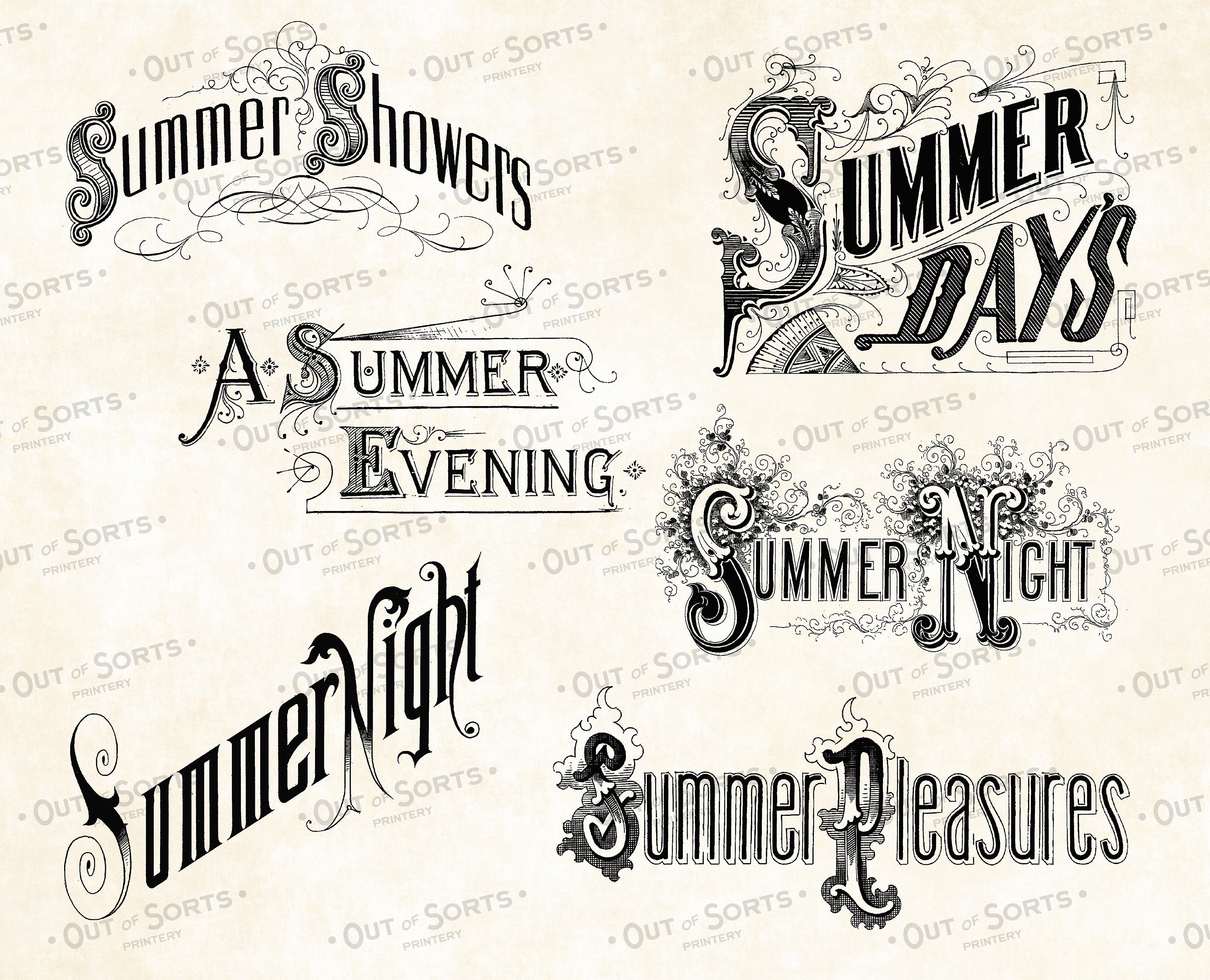 Vintage Summer Words, Phrases Clipart, Summertime Title PNG, Antique ...