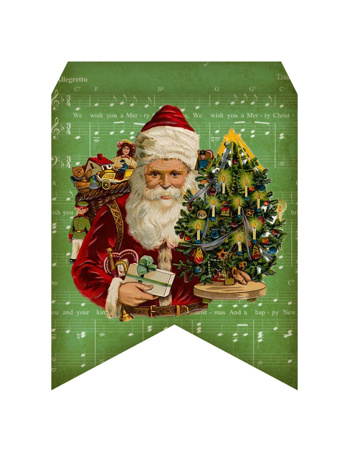 Printable Christmas Banner, Vintage Christmas Bunting, Antique Xmas ...