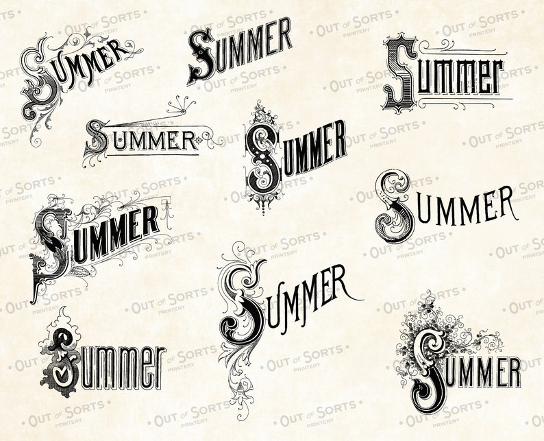 Vintage Summer Words, Phrases Clipart, Summertime Title PNG, Antique ...