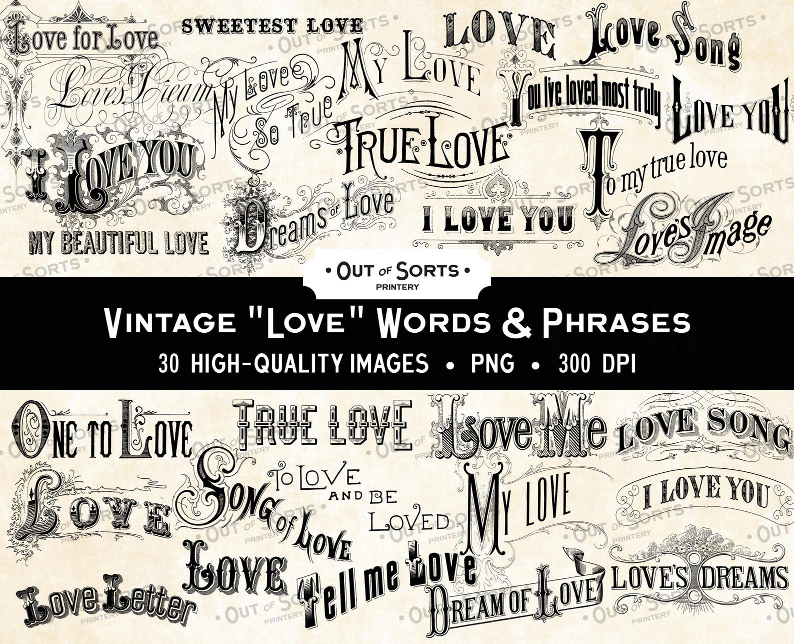 Antique Love Word Art, Romantic Sayings, Valentines Day Clipart ...