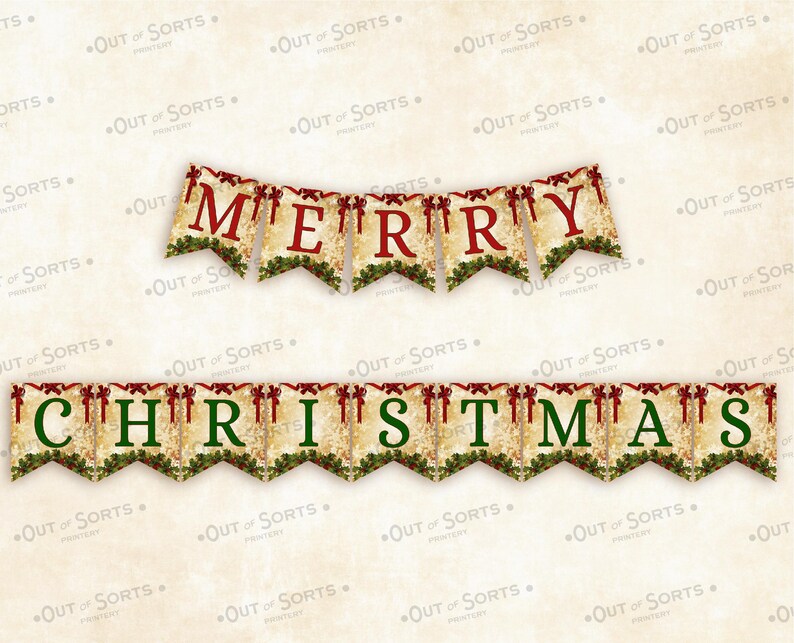 Merry Christmas Banner, Printable Holiday Bunting, Festive Party Decor ...