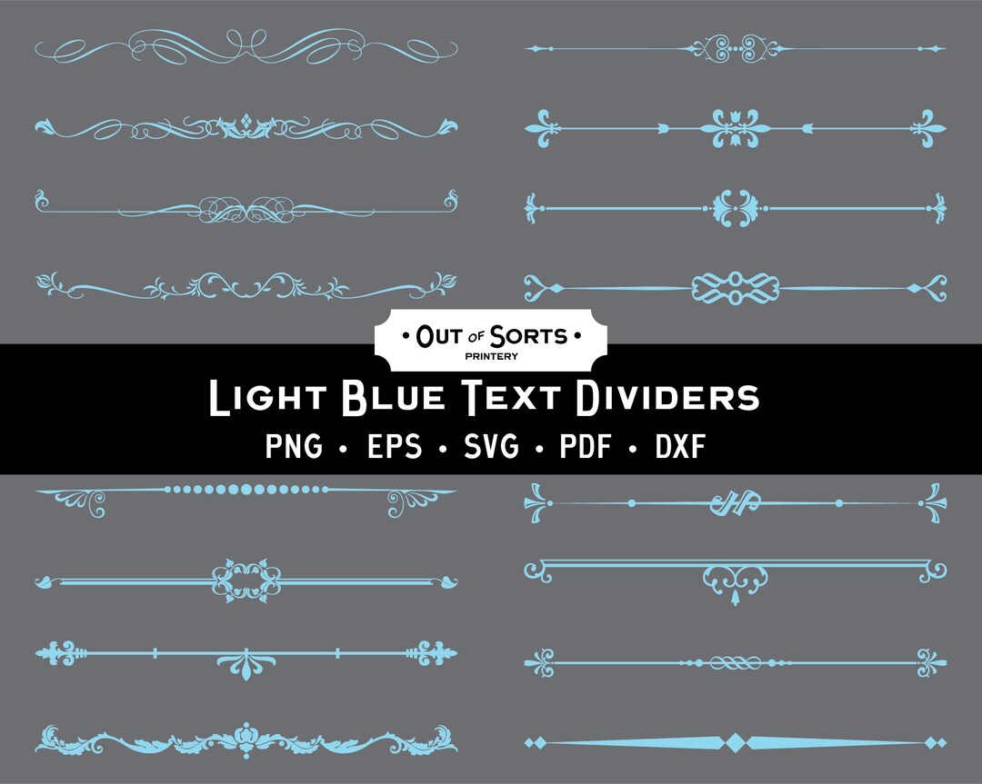Light Blue Text Dividers, SVG Cutting Machine, Light Blue Page Divider ...