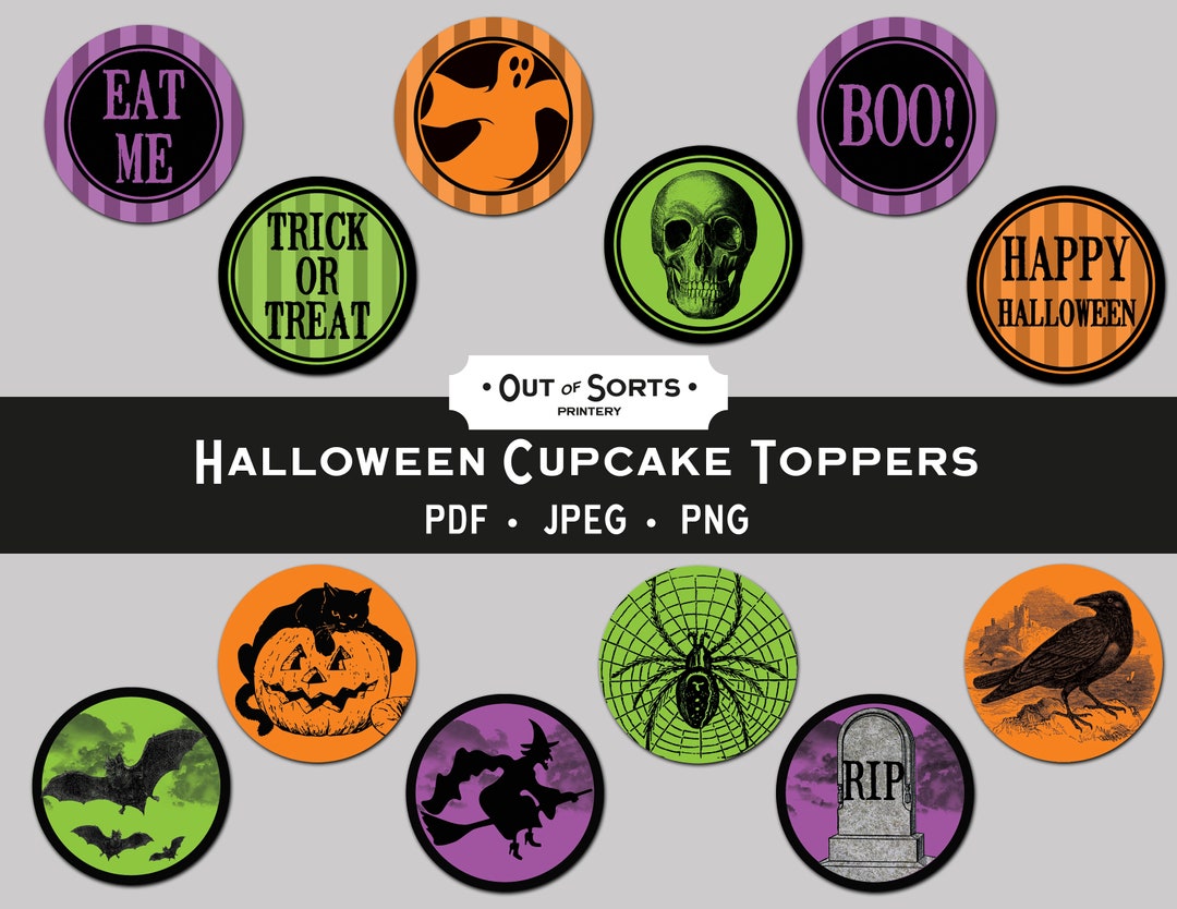 Halloween Cupcake Toppers, Printable Halloween Party Decor, Halloween ...