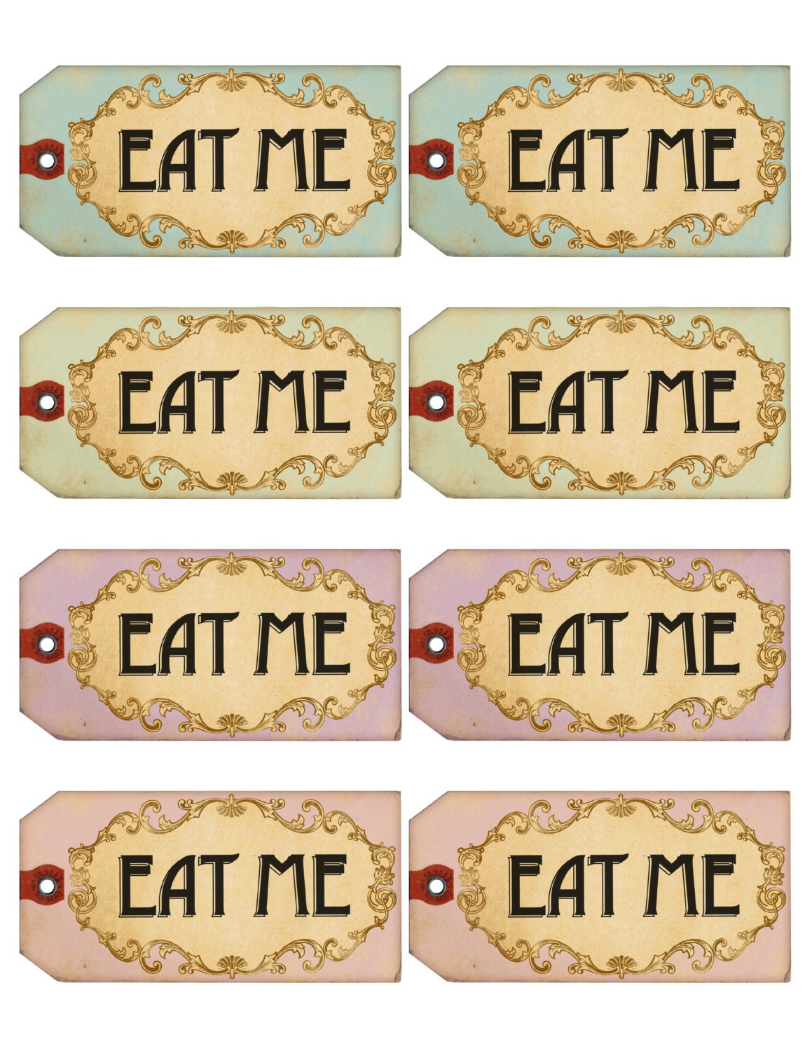 Alice in Wonderland Tags, Alice Labels, Eat Me Tags, Eat Me Labels ...