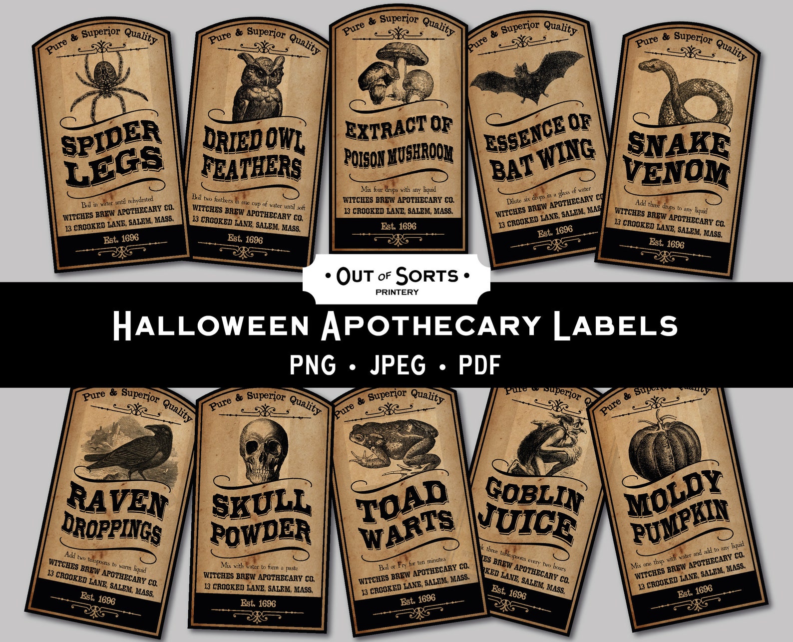 Halloween Apothecary Labels, Printable Potions, Spooky Party Decor ...