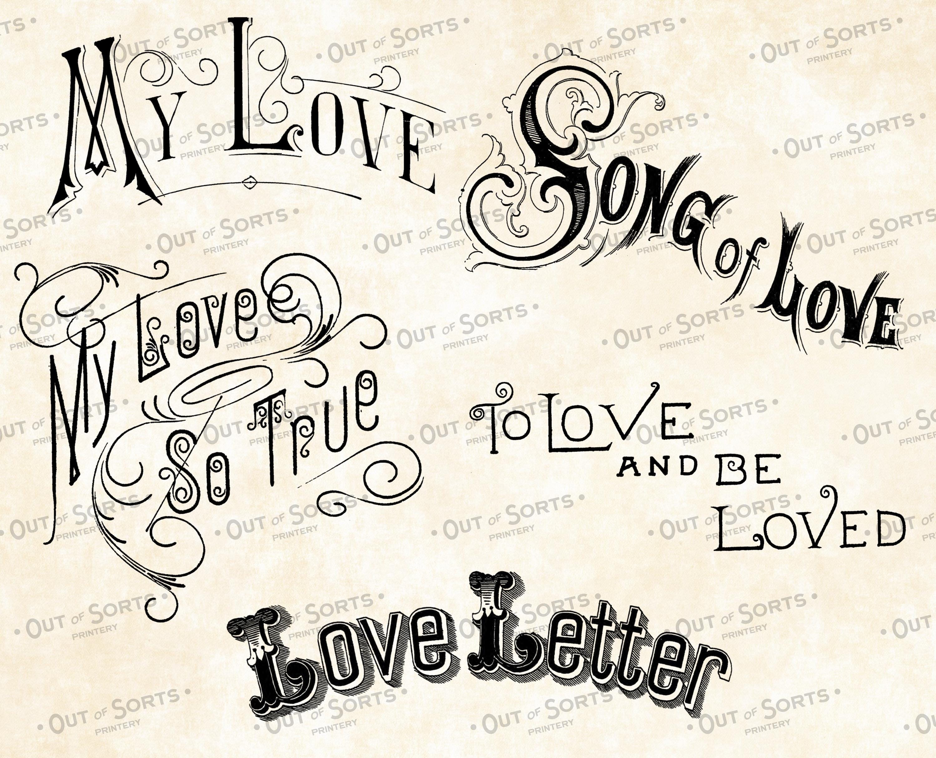 Antique Love Word Art, Romantic Sayings, Valentines Day Clipart ...