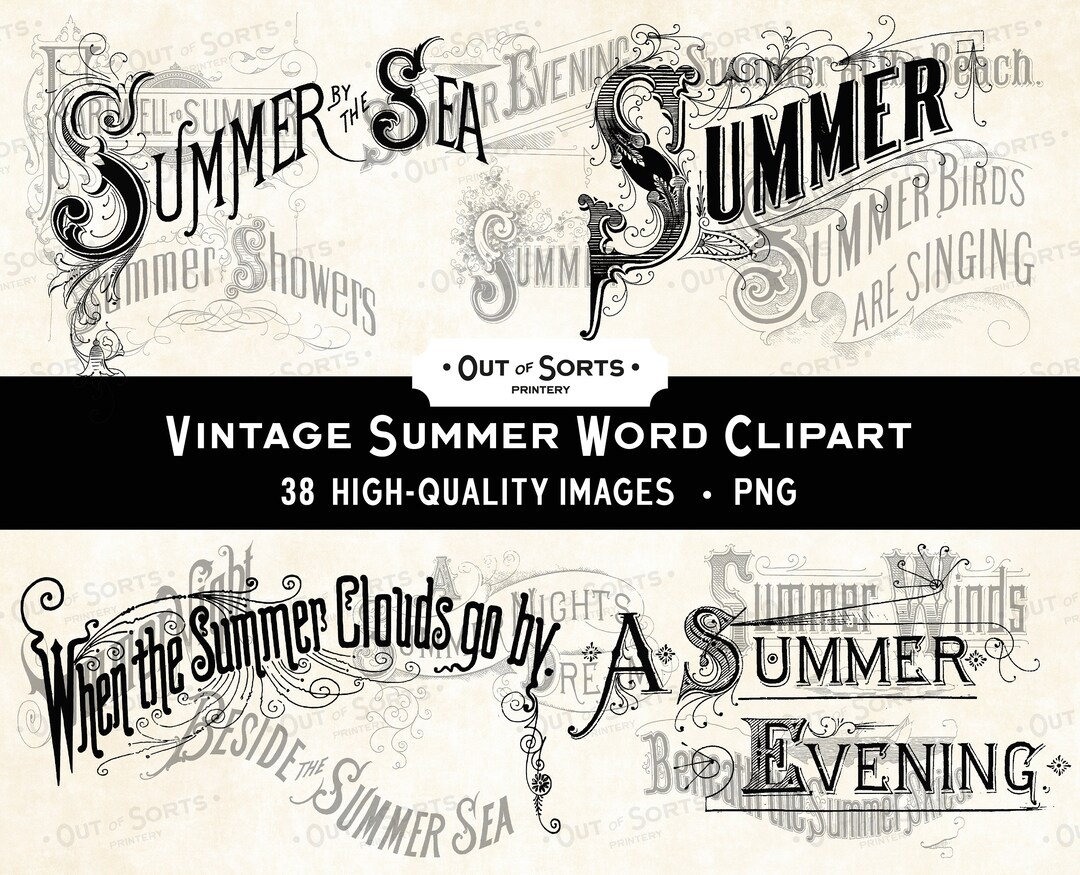 Vintage Summer Words, Phrases Clipart, Summertime Title PNG, Antique ...