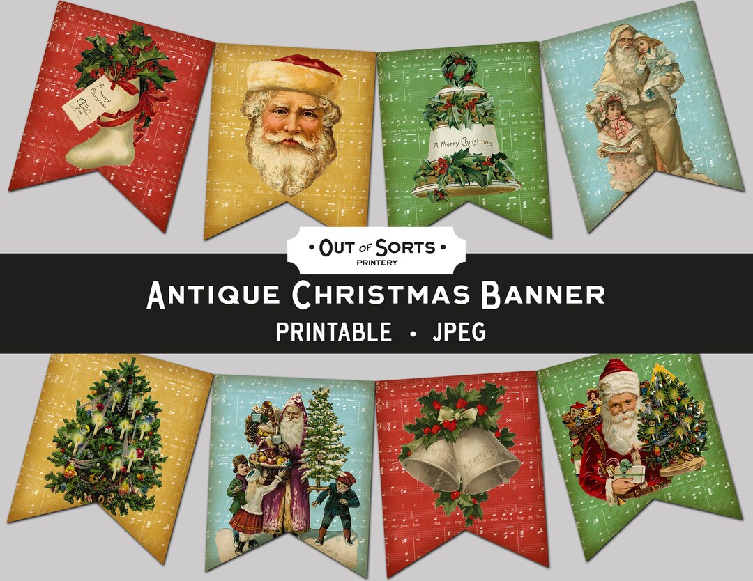 Printable Christmas Banner, Vintage Christmas Bunting, Antique Xmas ...
