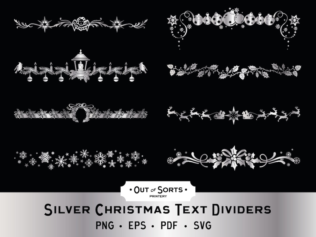 Silver Christmas Text Dividers, Foil Borders Clipart, Holiday SVG, Page ...