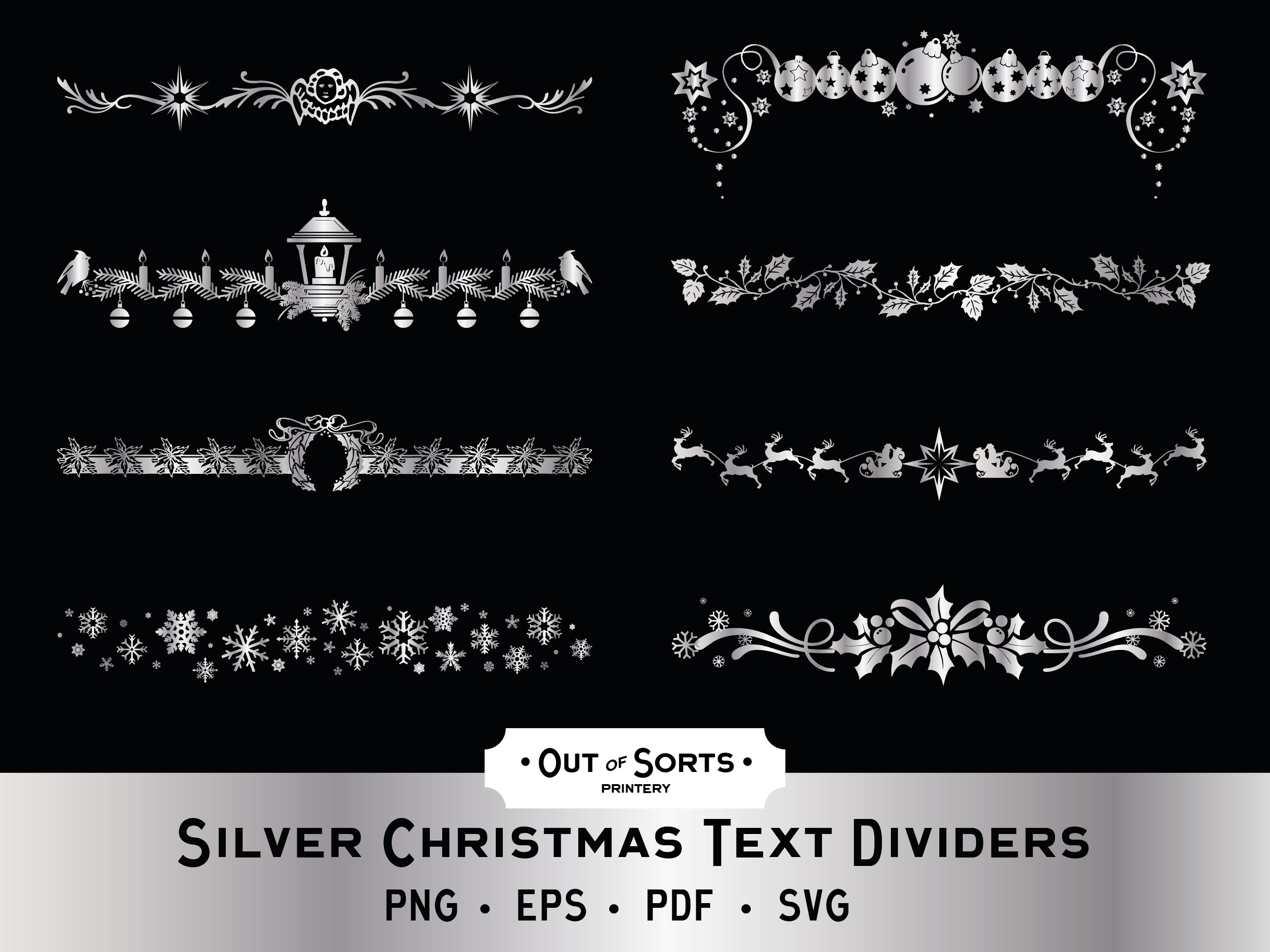 Silver Christmas Text Dividers, Foil Borders Clipart, Holiday SVG, Page ...