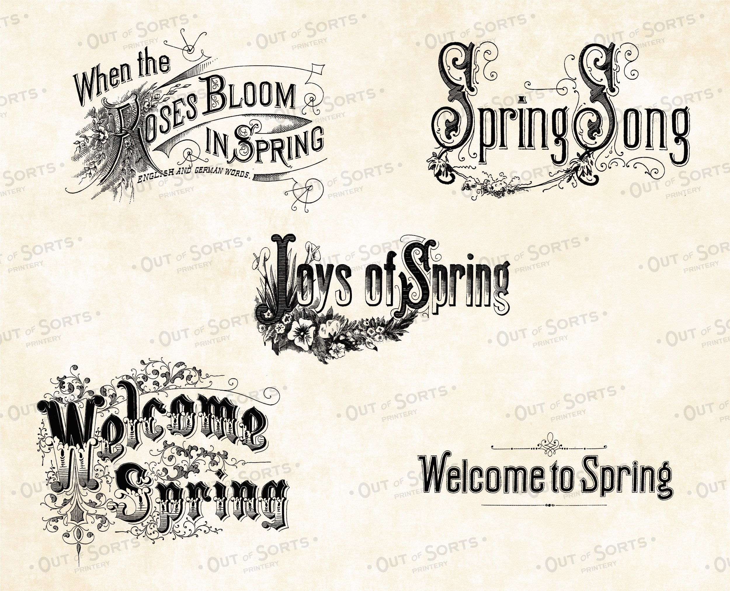 Vintage Springtime Words and Phrases, Spring Sayings Overlays, Antique ...