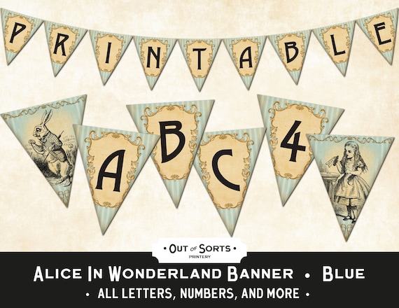 Blue Alice in Wonderland Banner Printable Alice Banners Blue - Etsy