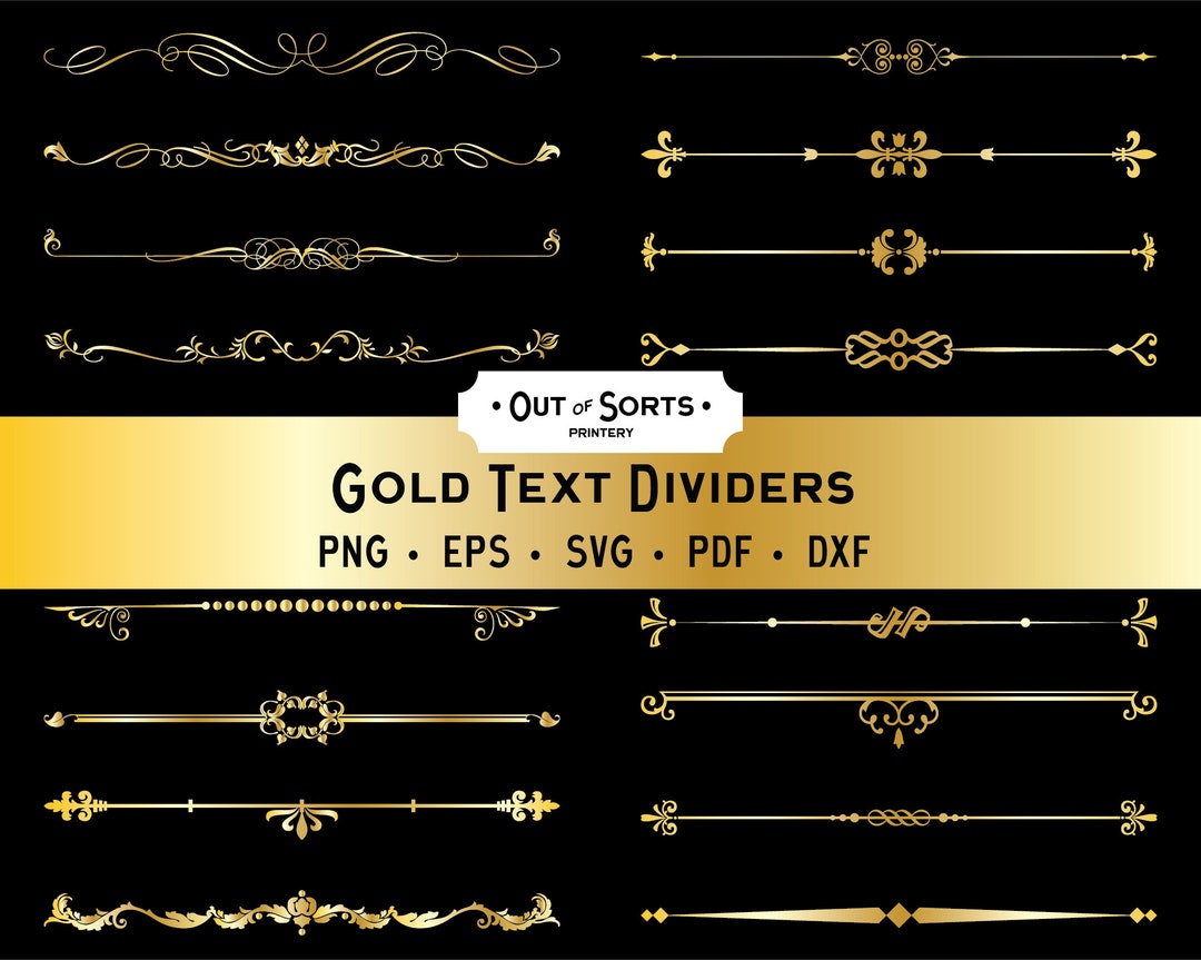 Gold Text Divider, SVG Bordüren, Gold Dekorative Clipart, VektorGrafik ...