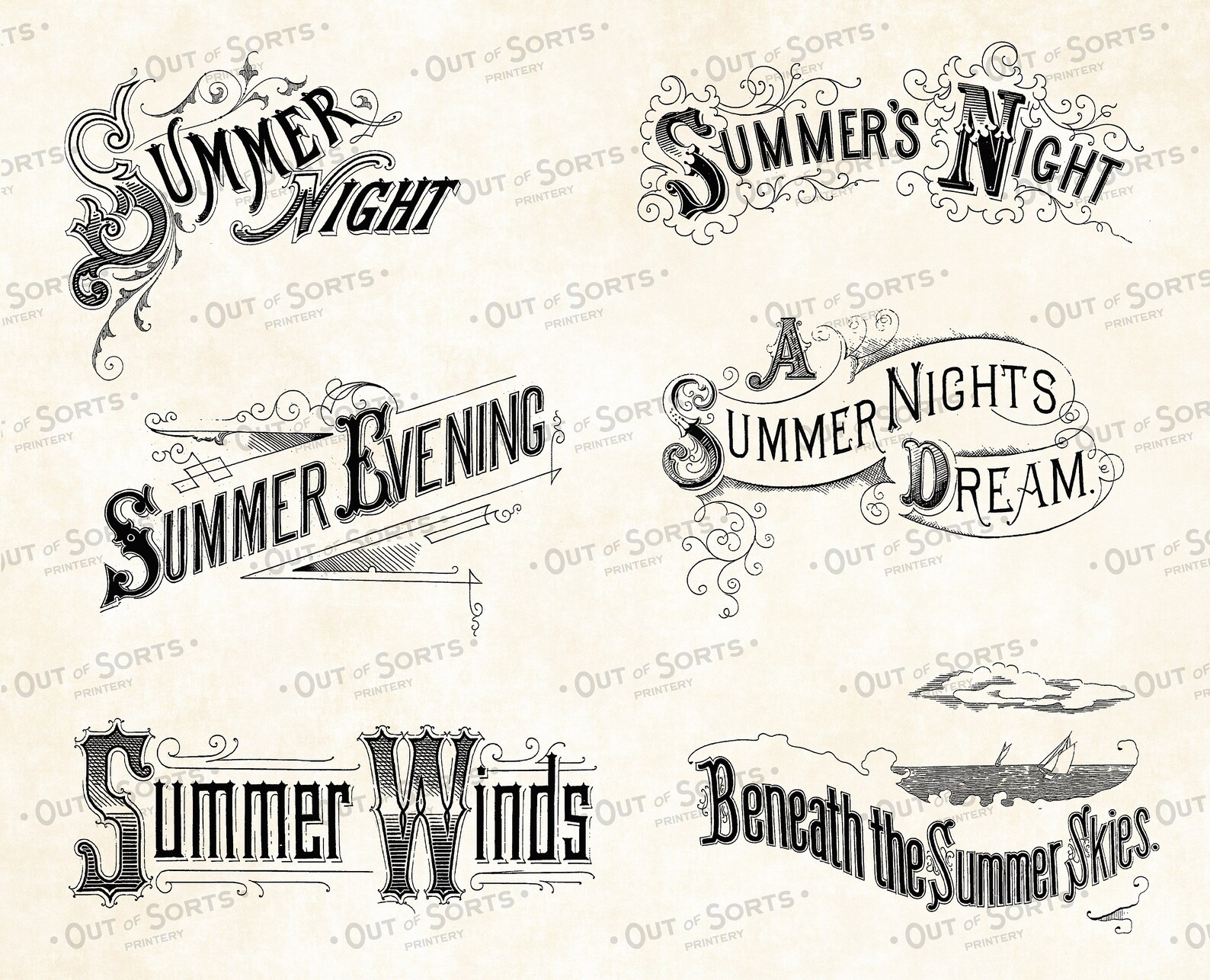 Vintage Summer Words, Phrases Clipart, Summertime Title PNG, Antique ...