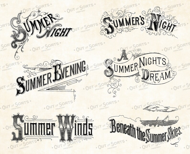 Vintage Summer Words, Phrases Clipart, Summertime Title PNG, Antique ...
