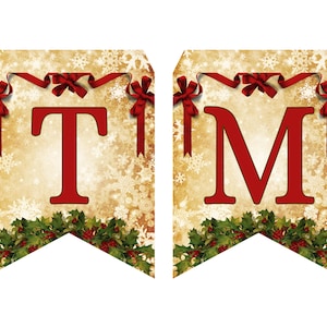 Merry Christmas Banner, Printable Holiday Bunting, Festive Party Decor ...