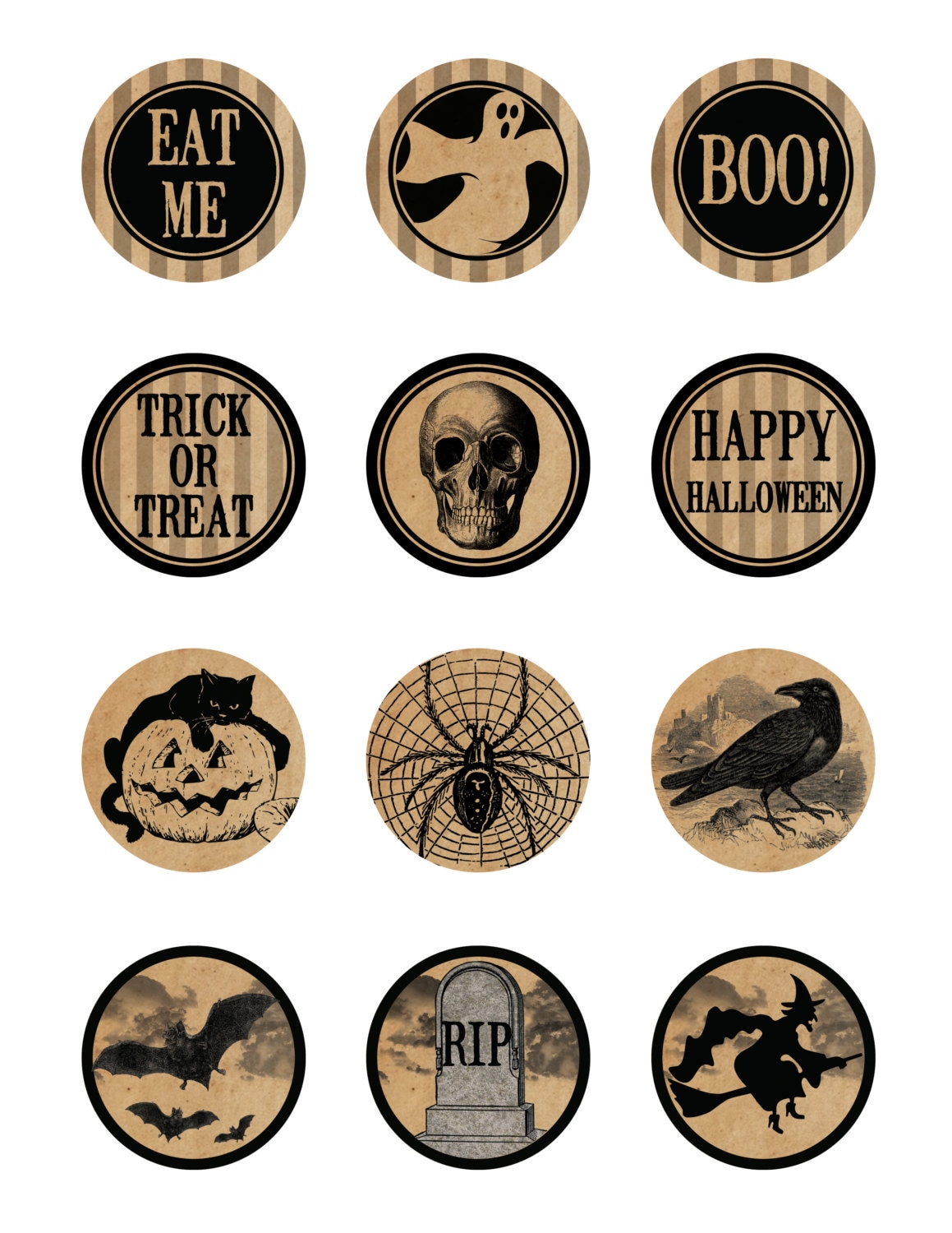 Printable Halloween Cupcake Toppers, Halloween Circles, Spooky Party ...