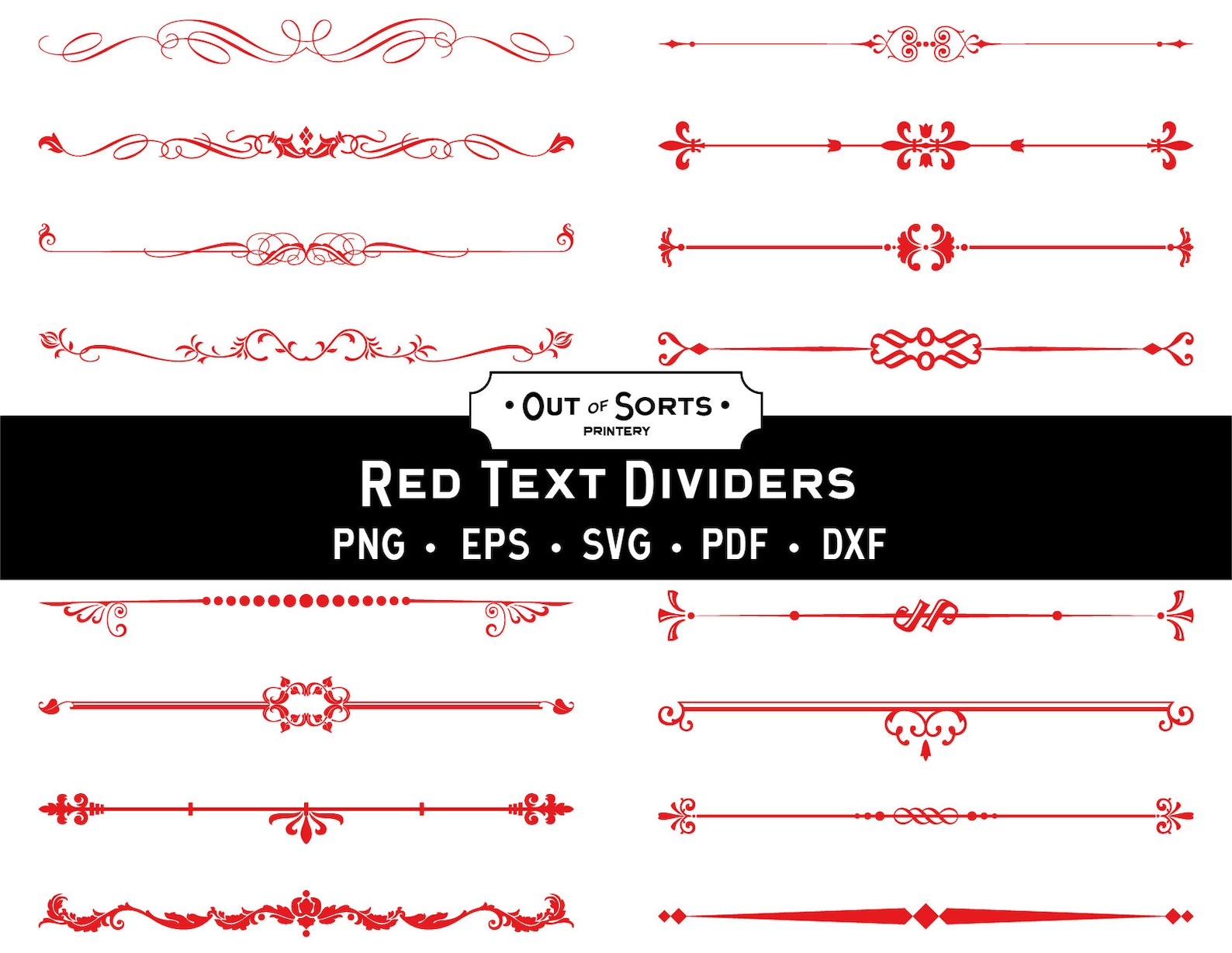Red Text Dividers, Red Decorative Dividers, Red Ornament Clipart, Red ...