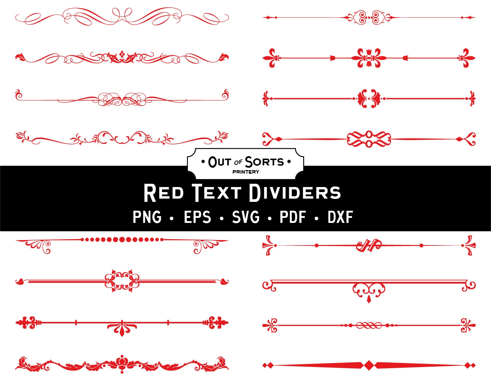 Red Text Dividers, Red Decorative Dividers, Red Ornament Clipart, Red ...